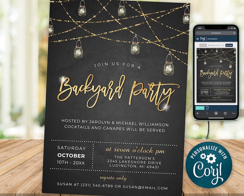 Rustic Backyard Party Invitation Template Outdoor Party - Etsy