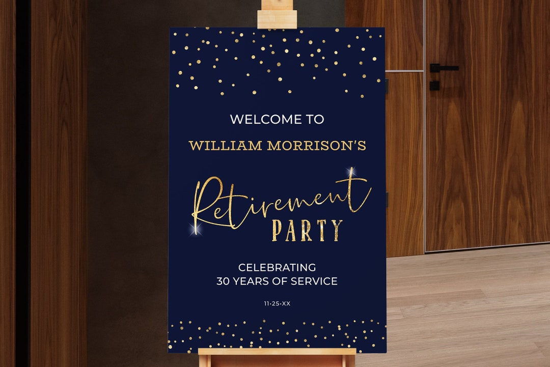 Retirement Party Welcome Sign Elegant Navy and Gold Retirement Welcome ...