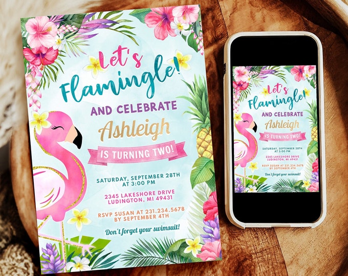 Flamingo Birthday Invitation, Flamingo Birthday Invite, Tropical ...