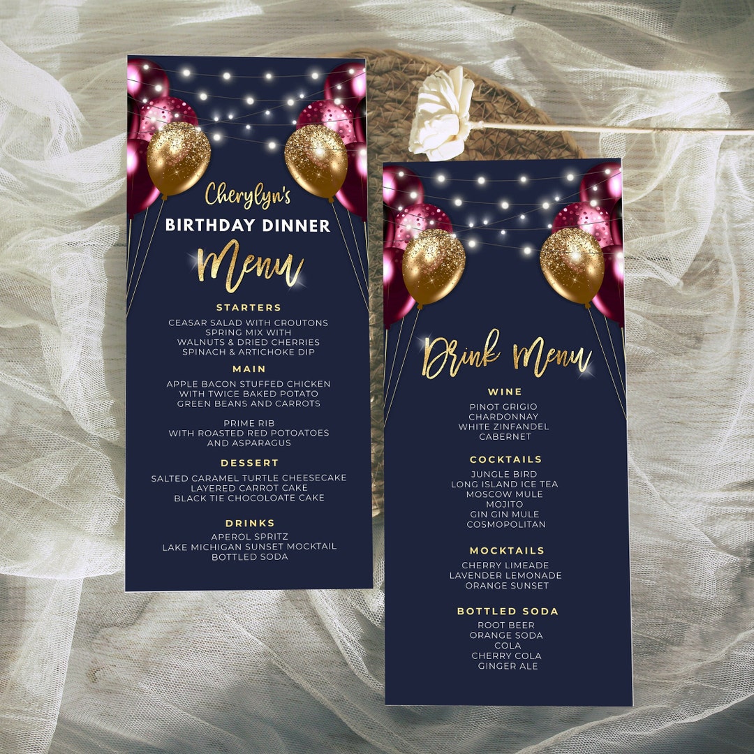Navy Blue, Burgundy and Gold Menu Template and Drink Menu Event Menu ...