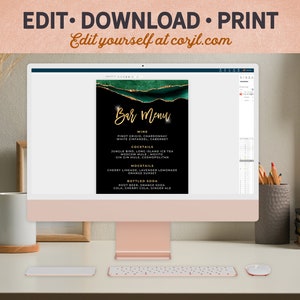 Emerald Green and Gold Bar Menu Template - Drink Menu Event Menu ...