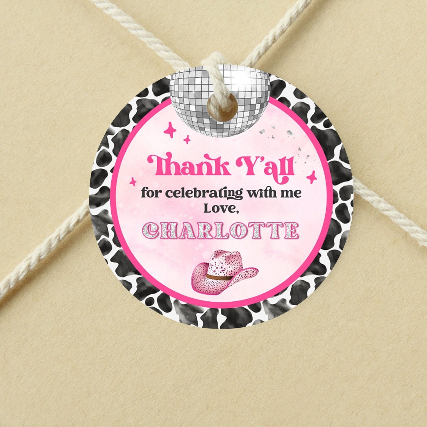 Editable Space Cowgirl Birthday Favor Tags Template - Pink Disco ...