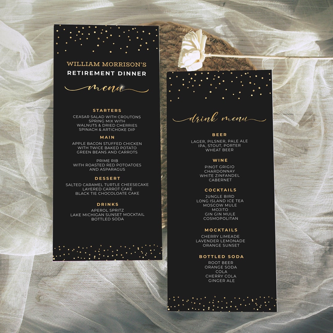 Black and Gold Menu Card - Menu Template and Drink Menu Event Menu ...