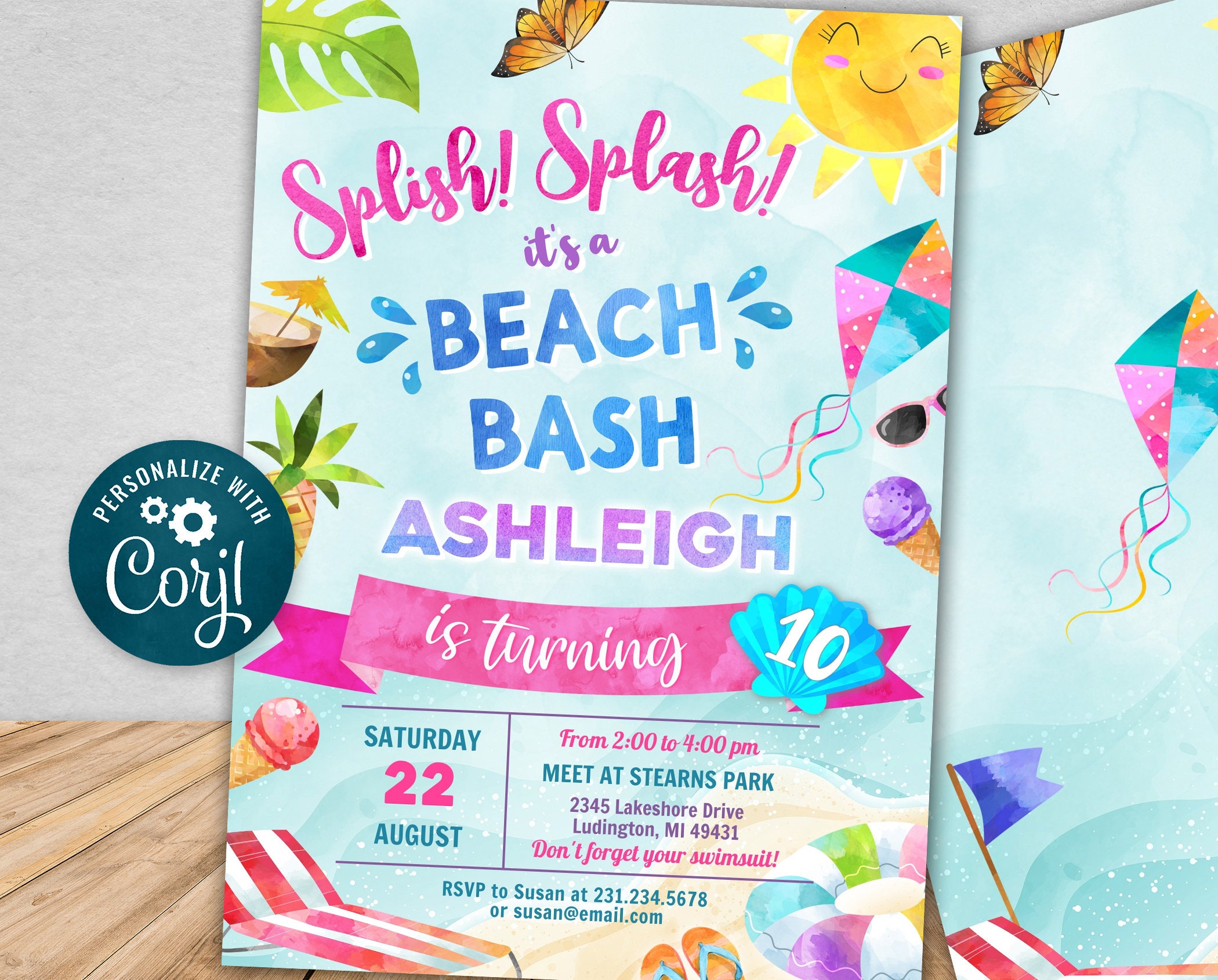 Digital and Printable Beach Party Invitation Beach Theme Party - Etsy ...