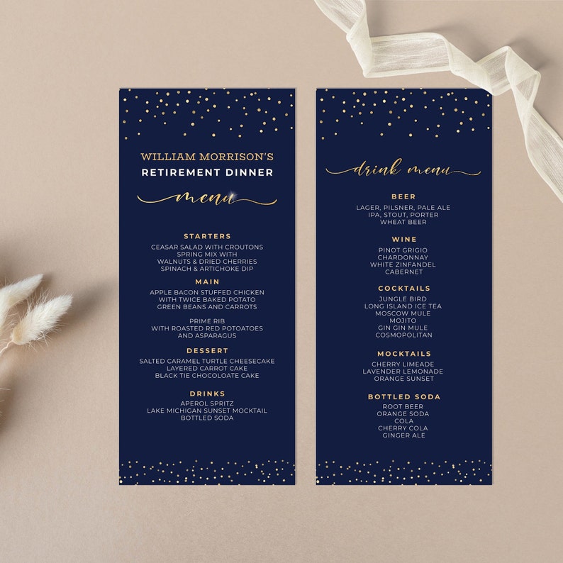Navy Blue and Gold Menu Card - Menu Template and Drink Menu Event Menu ...