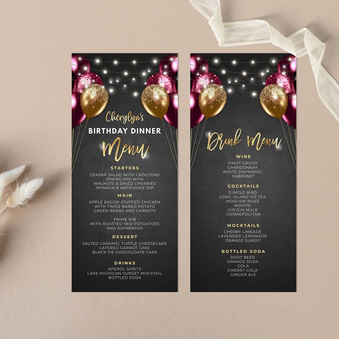 Black Burgundy and Gold Menu Template and Drink Menu Event - Etsy