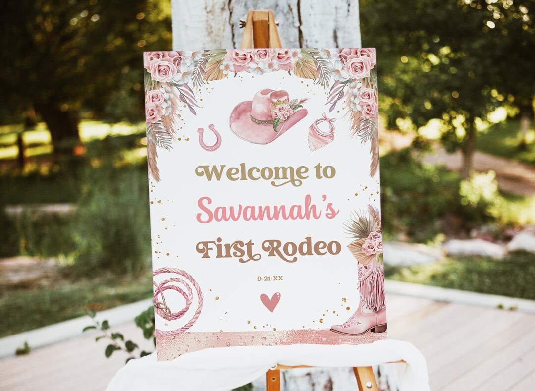 Boho First Rodeo Girl Birthday Welcome - Pink Rodeo First Birthday ...