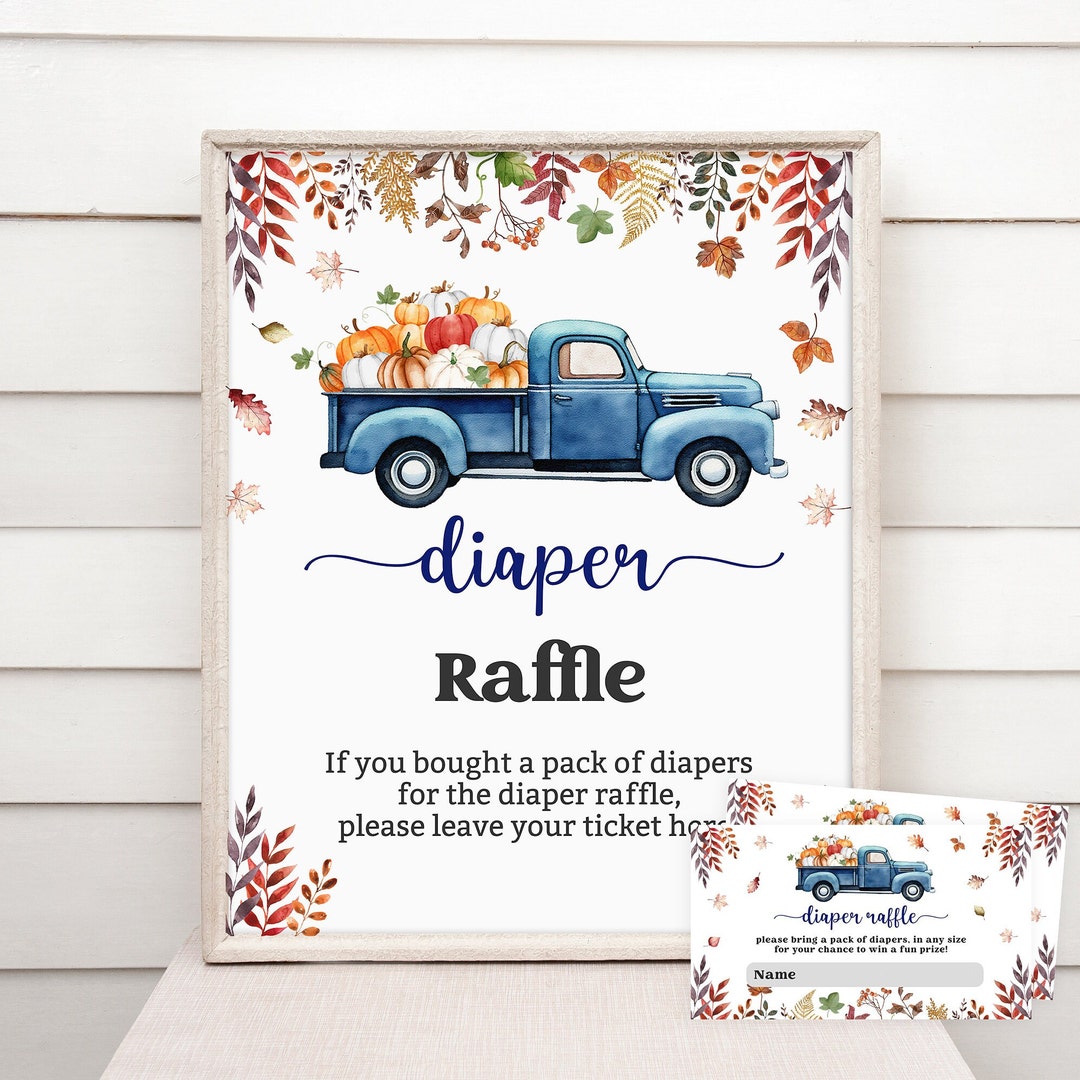 Editable Little Pumpkin Diaper Raffle Sign + Card Template - Blue Truck ...