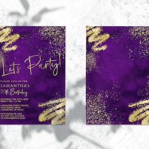Luxury Purple and Gold Birthday Party Invitation Template Digital ...