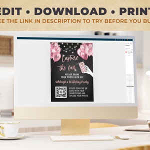 Pink Birthday QR Code Sign Template - Capture the Fun - Digital Instant ...