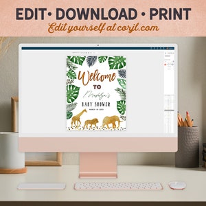 Editable Safari Baby Shower Welcome Sign A Little Wild One Digital ...