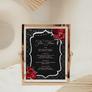 Black and Silver With Red Roses Bar Menu Template - Drink Event Menu ...