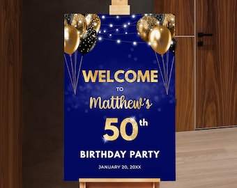 50th Birthday Party Welcome Sign Navy and Gold Any Age 40th Birthday ...
