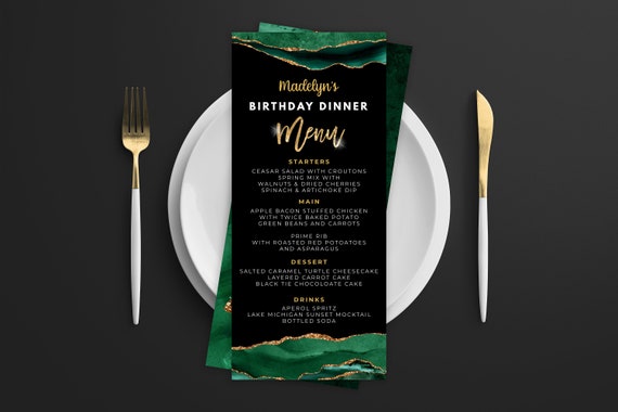 Green and Gold Menu Card Menu Template and Drink Menu Event - Etsy