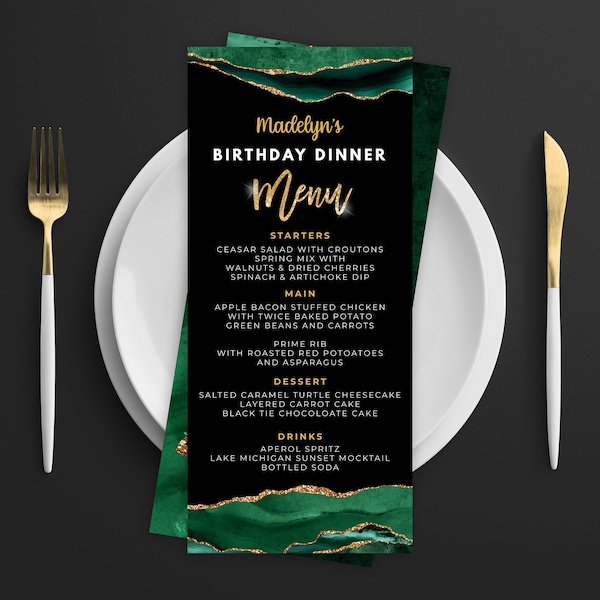 Emerald Green and Black Menu - Etsy
