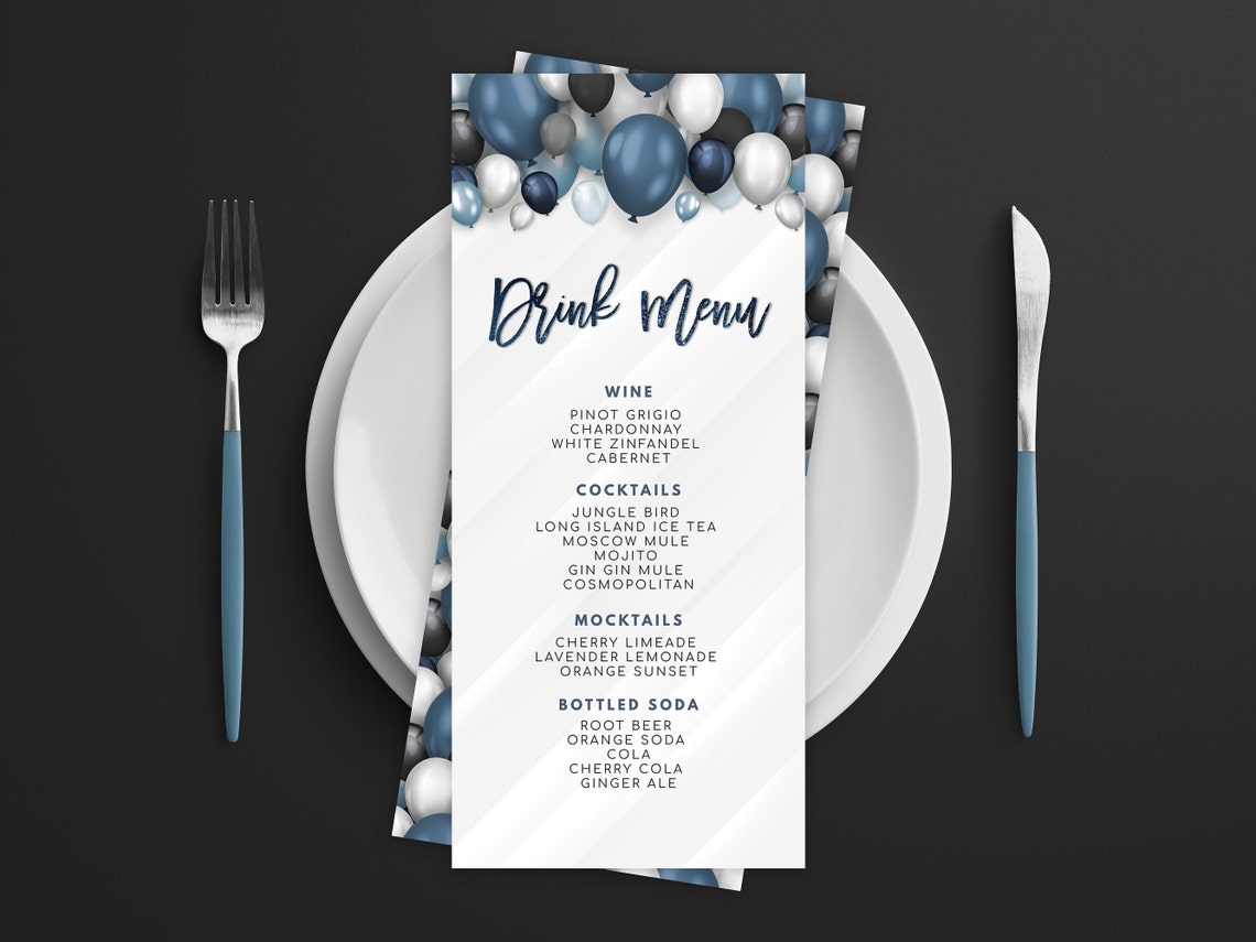 Blue & White Menu Card - Menu Template and Drink Menu Event Menu ...