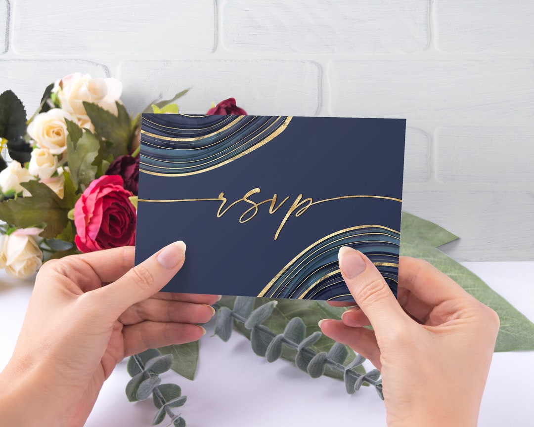 Modern RSVP Card Template With Menu Choices - Rsvp Post Card - Blue and ...