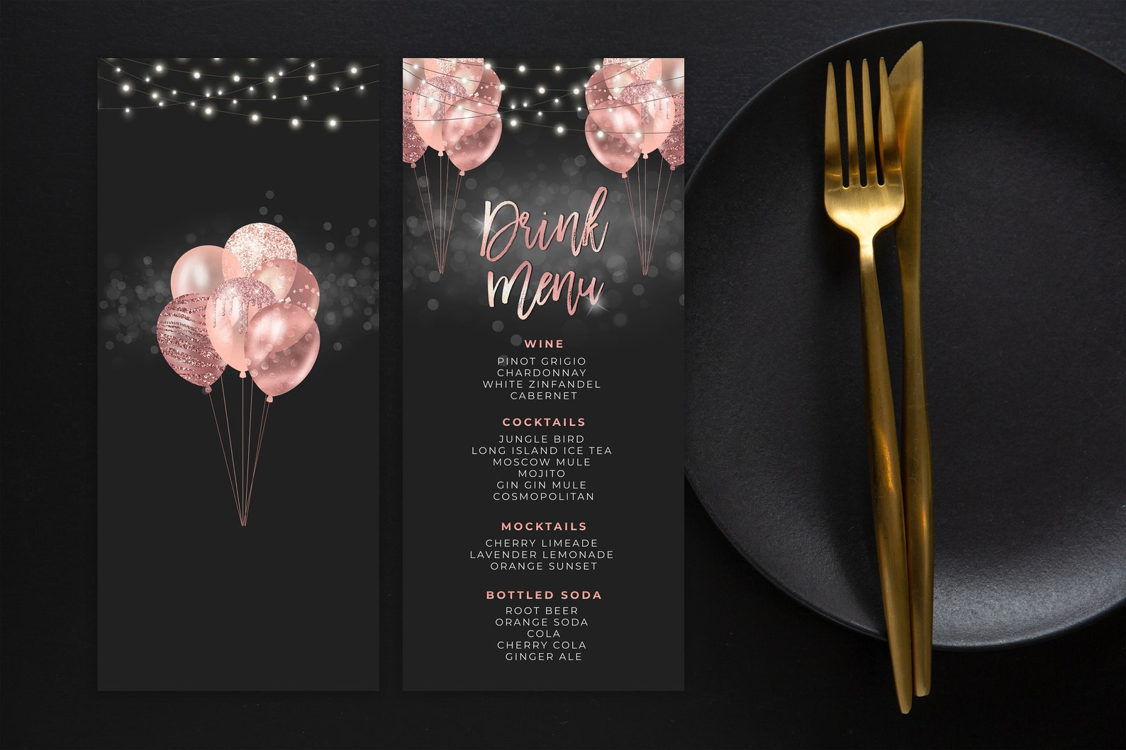 Rose Gold Menu Card - Menu Template and Drink Menu Event Menu Template ...