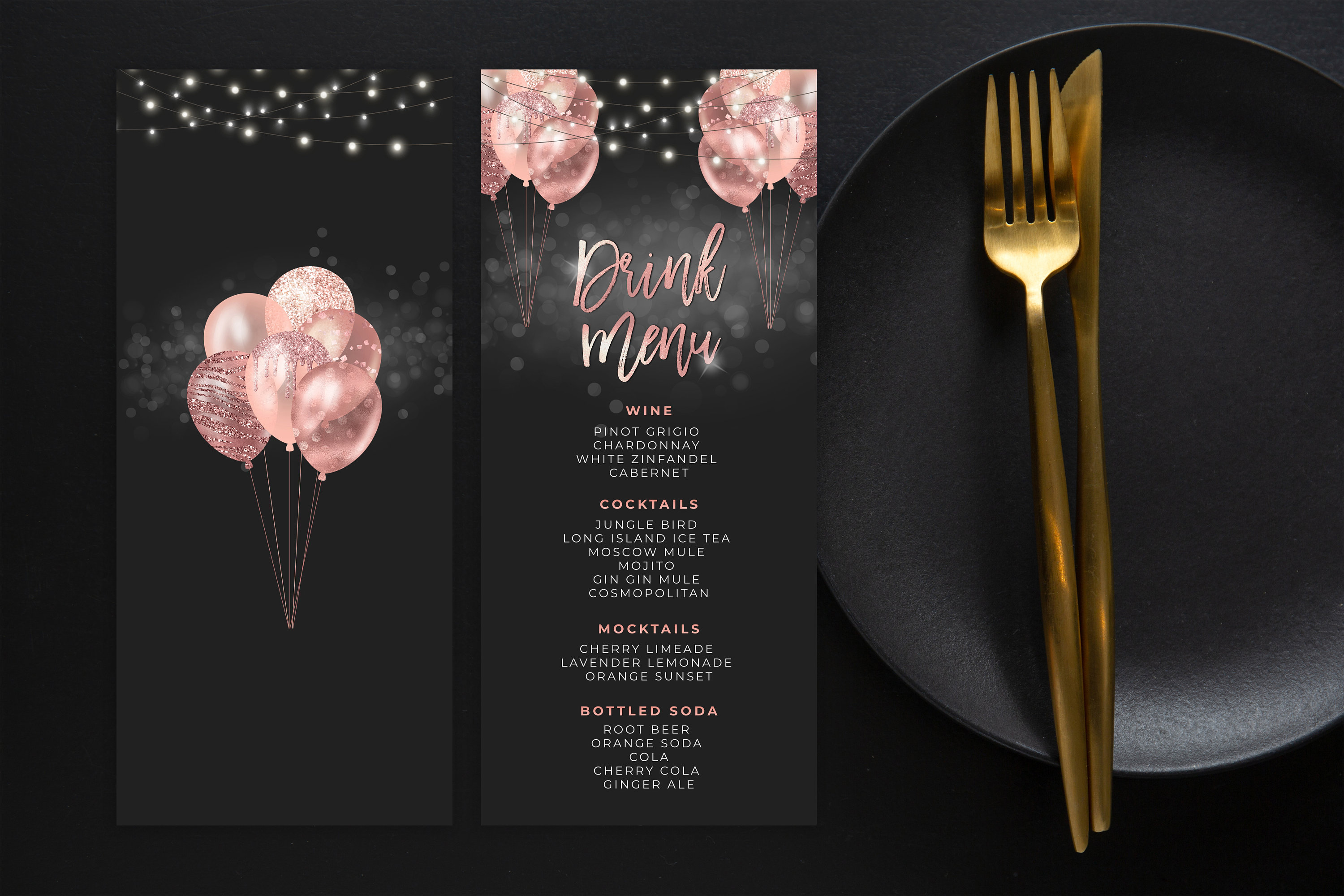 Rose Gold Menu Card Menu Template and Drink Menu Event Menu - Etsy