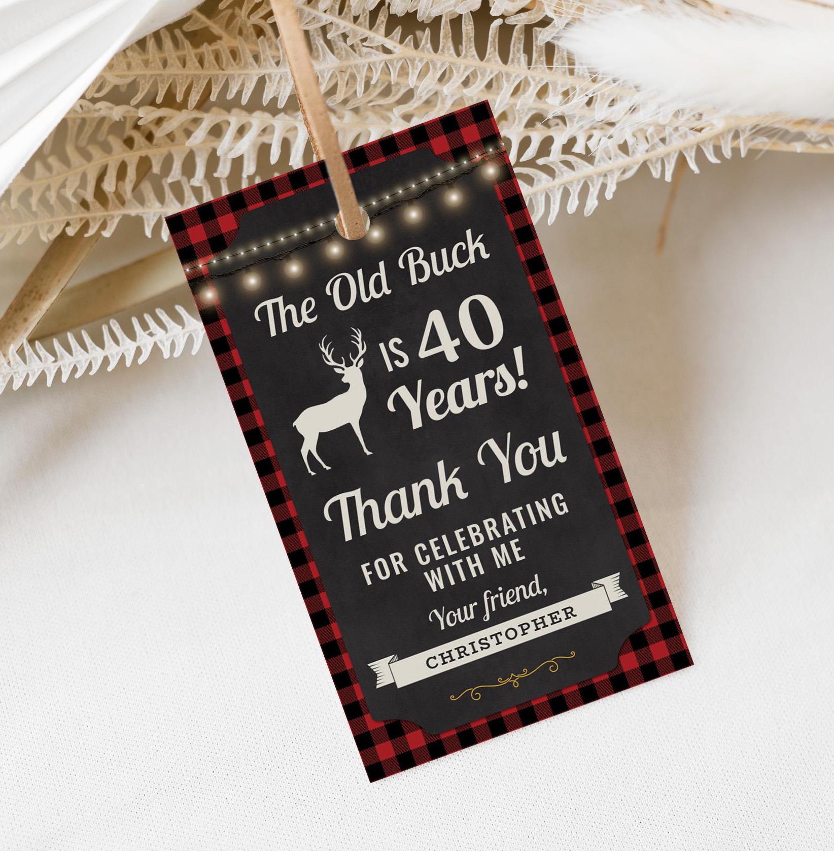 Old Buck Birthday Favor Tag Template Buffalo Plaid Deer Hunting Party ...