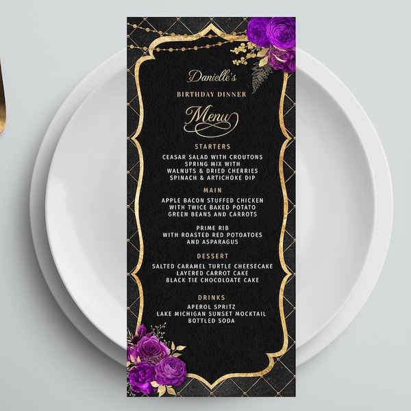 Pink and Purple Menu Cards - Etsy