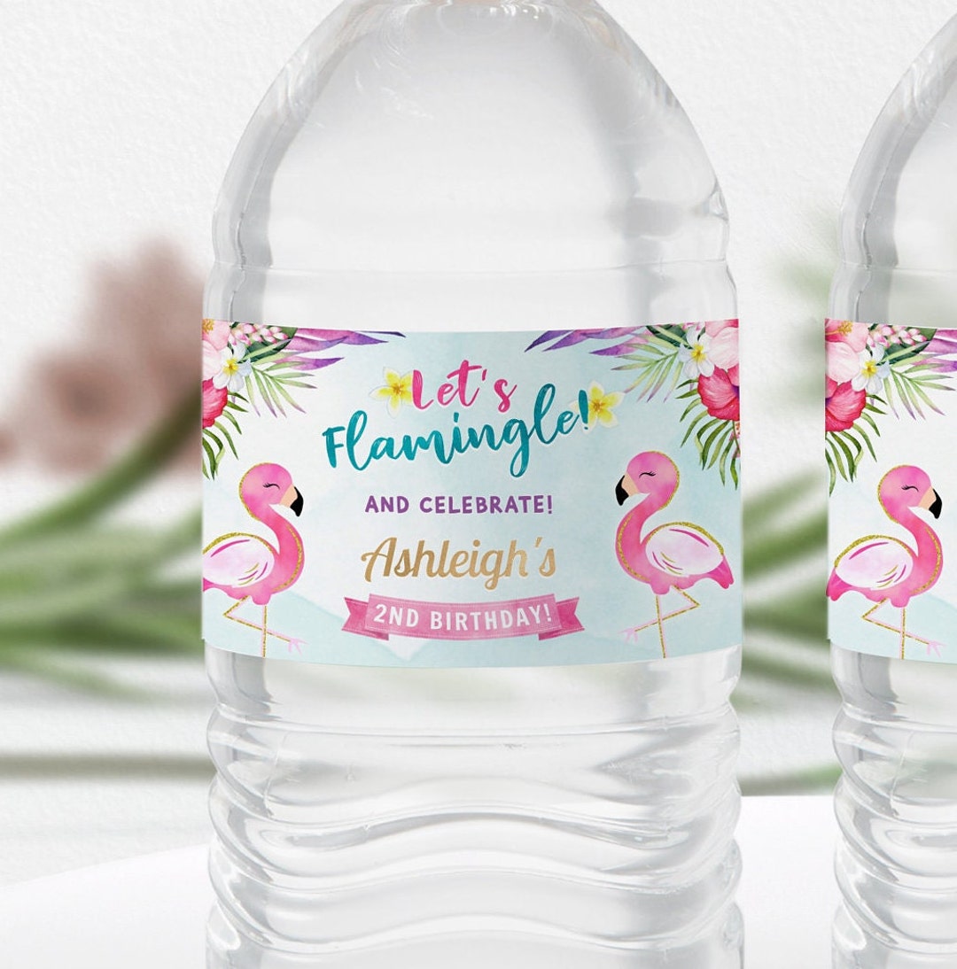 Flamingo Water Bottle Label Template, Tropical Flamingo Birthday Theme ...