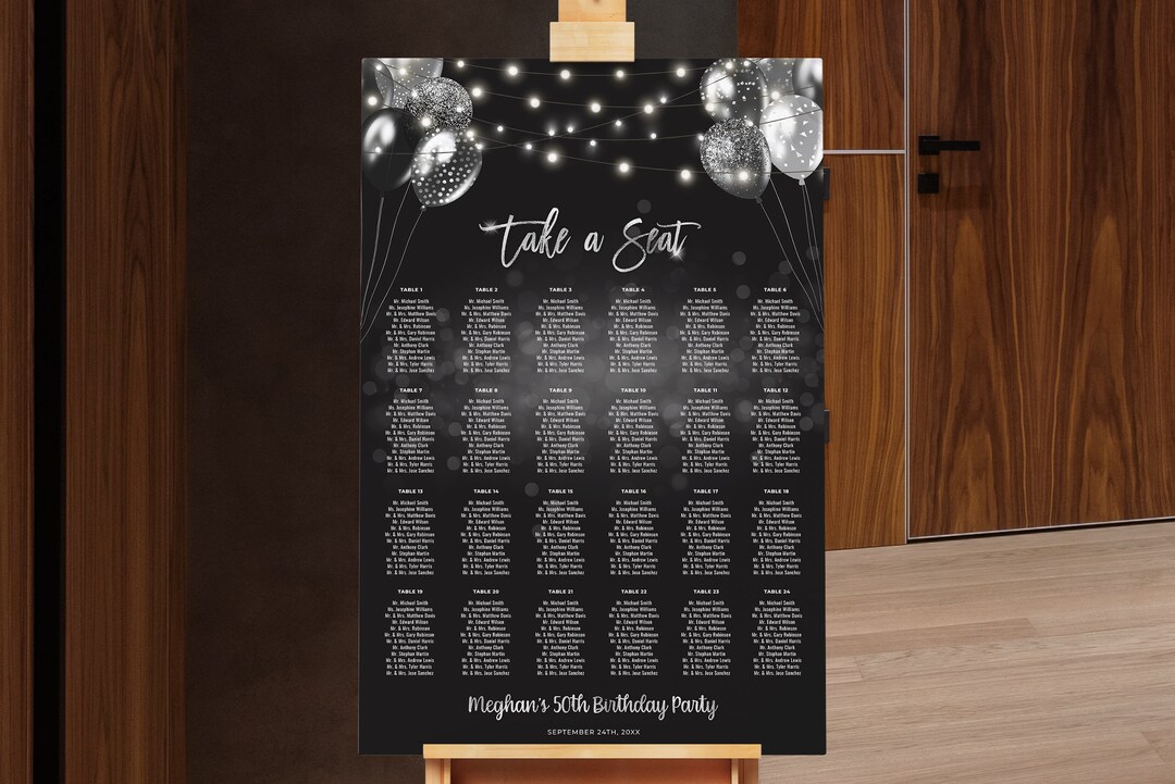Party Seating Chart - Black and Silver Seating Chart - Digital INSTANT ...