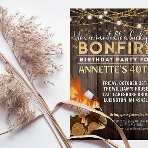 Rustic Backyard Bonfire Invitation, Campfire Birthday Party Invite ...