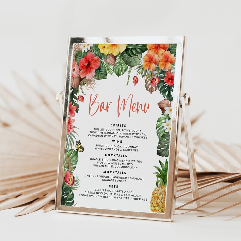 Aloha Luau Bar Menu Template - Luau Drink Menu Template - Tropical ...