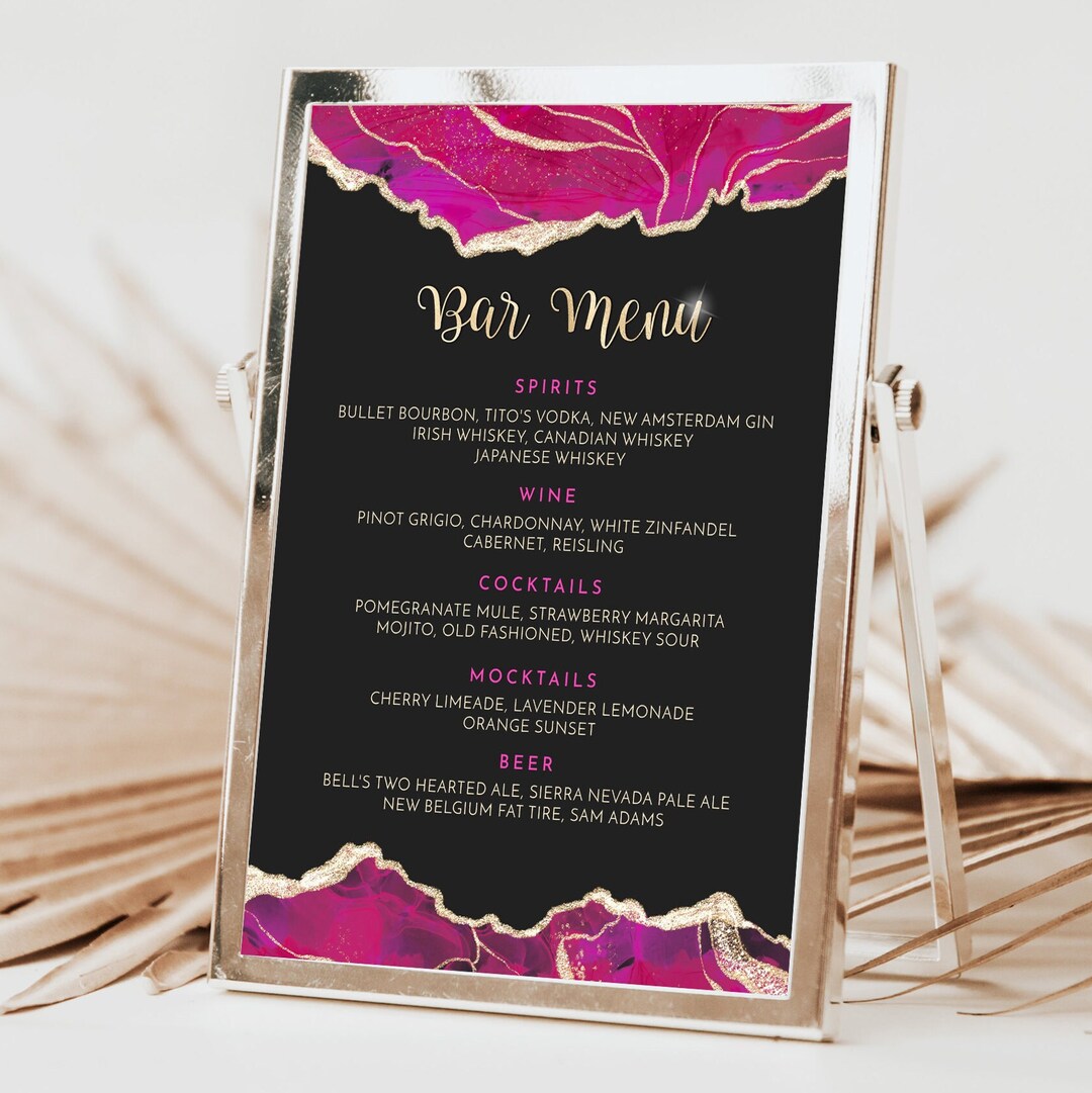 Hot Pink Black and Gold Bar Menu Template - Drink Menu Event Menu ...