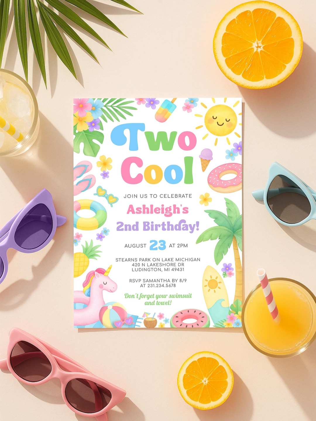 2nd Birthday Invitation Girl - Summer 2nd Birthday Girl Invite - Two ...