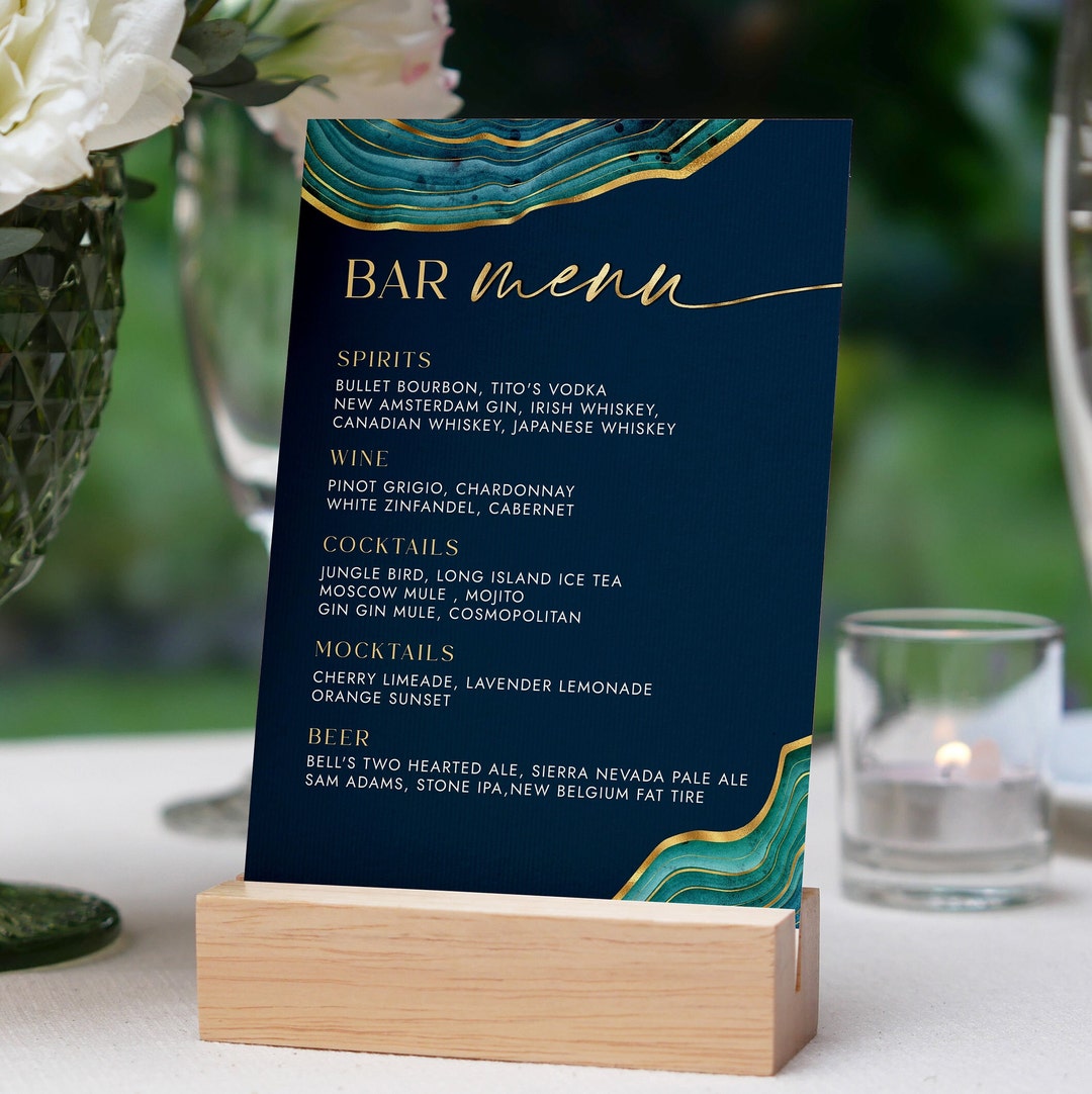 Teal Blue Green and Gold Bar Menu Template - Drink Menu Event Menu ...