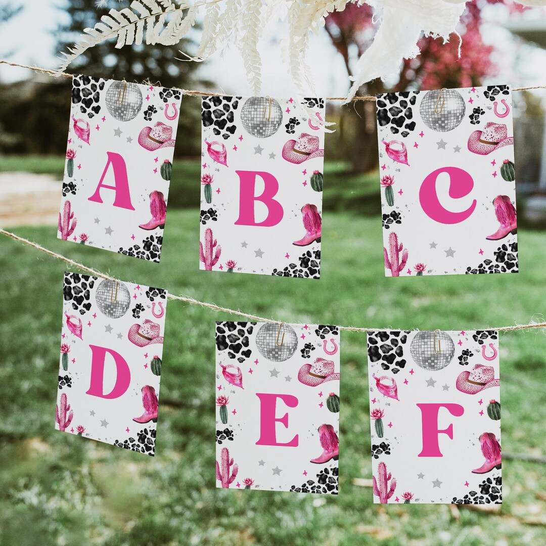 Editable Space Cowgirl Birthday Banner Disco Cowgirl Nashville Rodeo ...