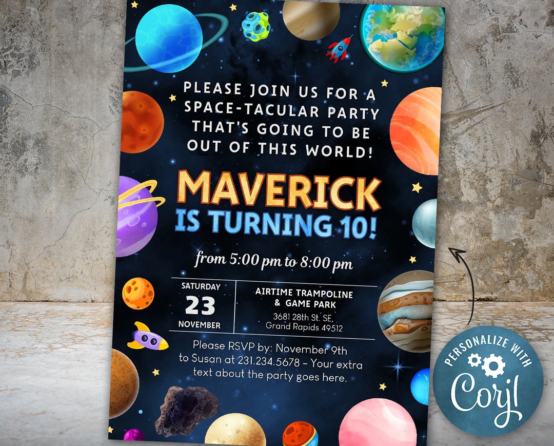 Planet Birthday Invitation, Outer Space Party Invite, Space Themed ...