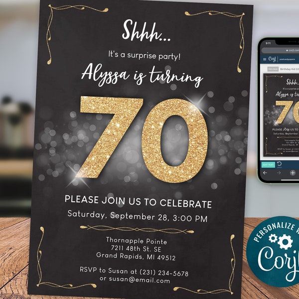 70th Birthday Printable Invitation Templates - Etsy