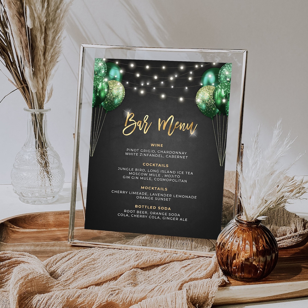 Emerald Green and Gold Bar Menu Template - Drink Menu Event Menu ...