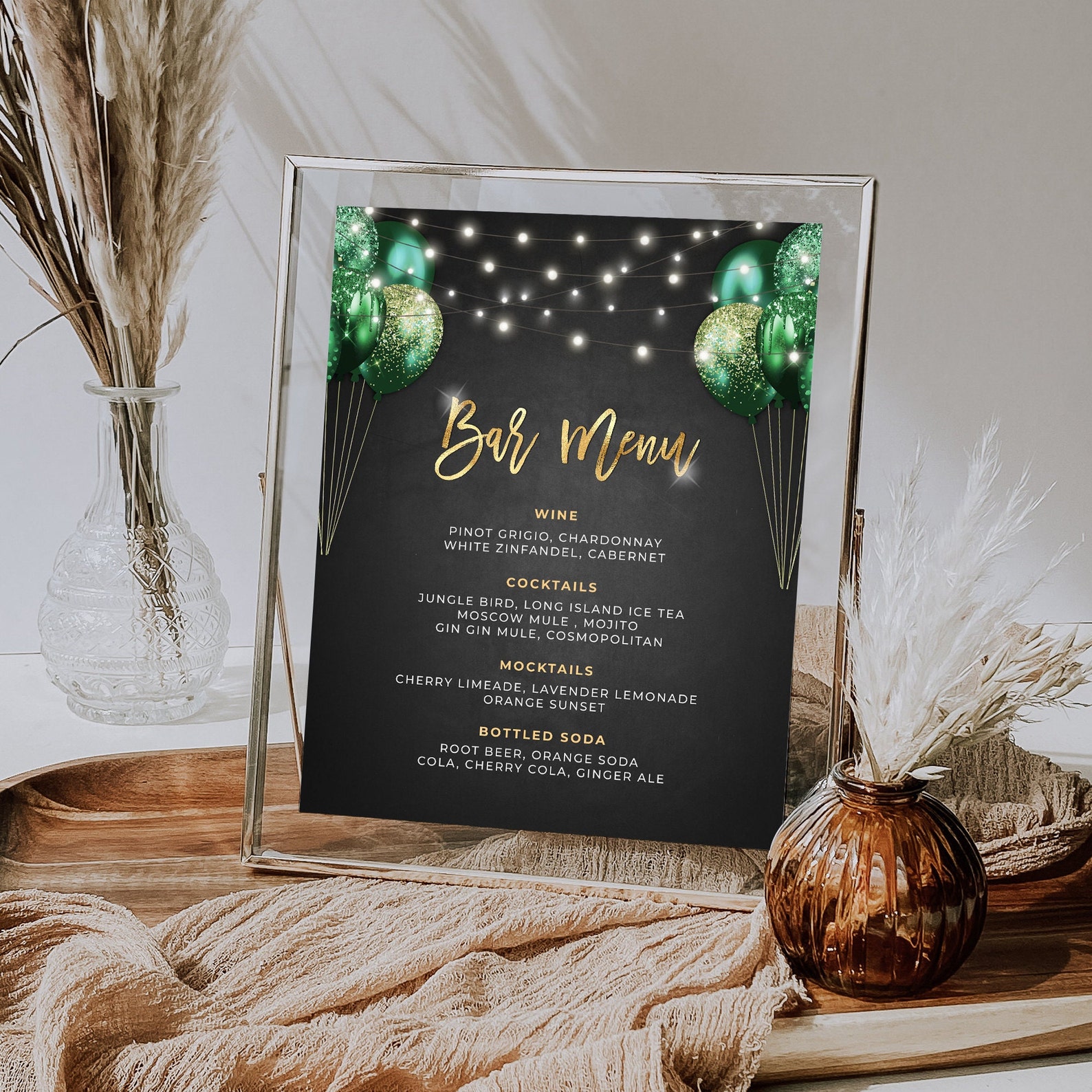 Emerald Green and Gold Bar Menu Template - Drink Menu Event Menu ...