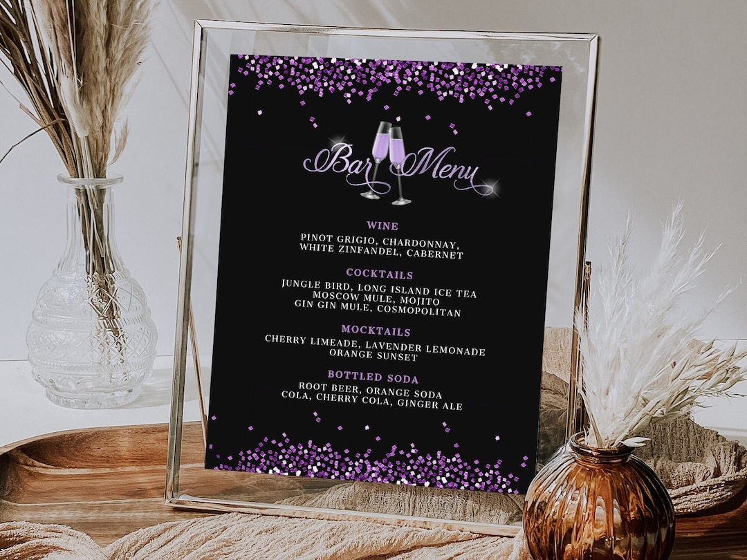 Purple Glitter Bar Menu Template Drink Menu Event Menu Template Digital ...