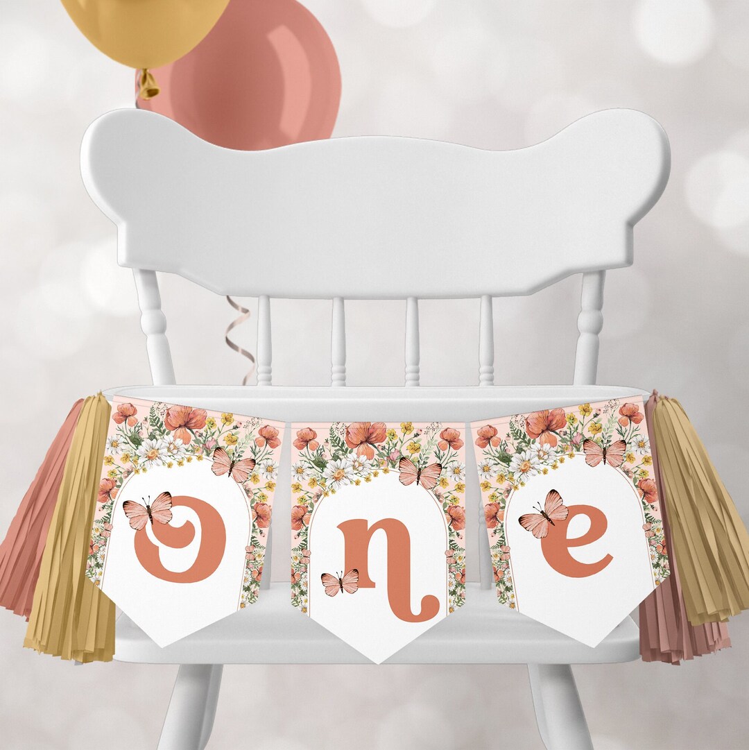 Wildflower 1st Birthday High Chair Banner Template Wildflower Party ...