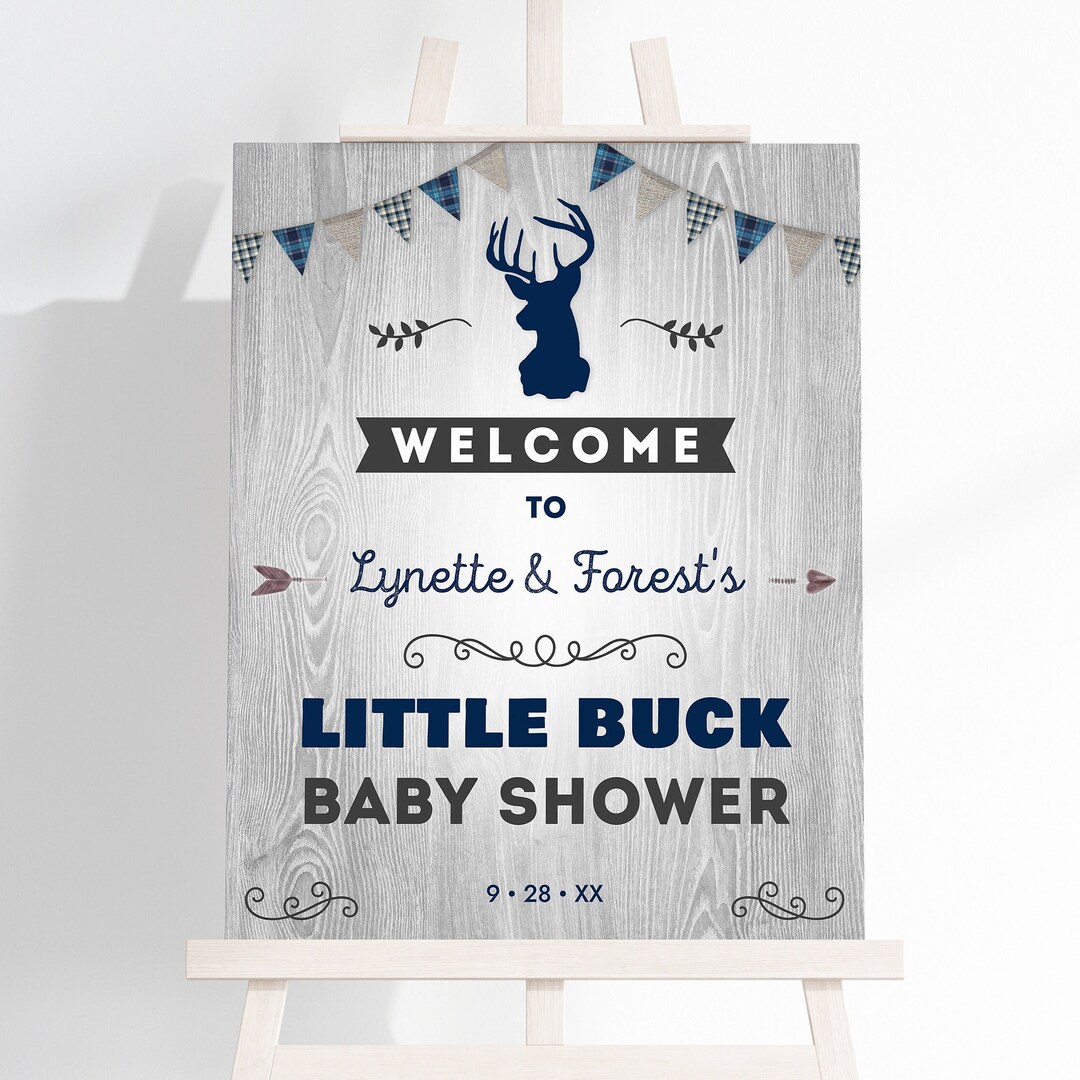 Editable Little Buck Deer Baby Shower Welcome Sign - Boy Baby Shower ...
