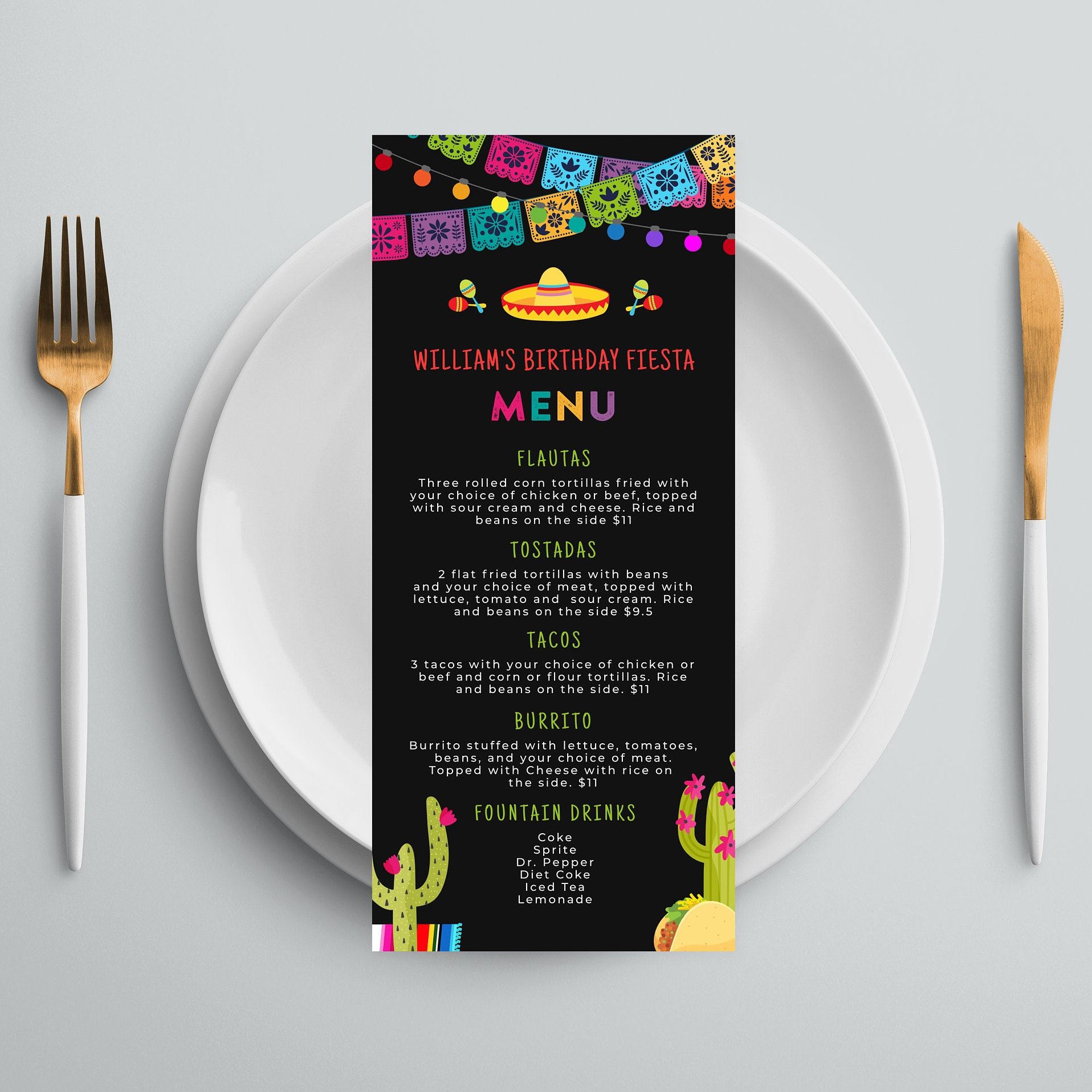 Fiesta Menu Taco Bout a Party Menu Card Menu Template and | Etsy
