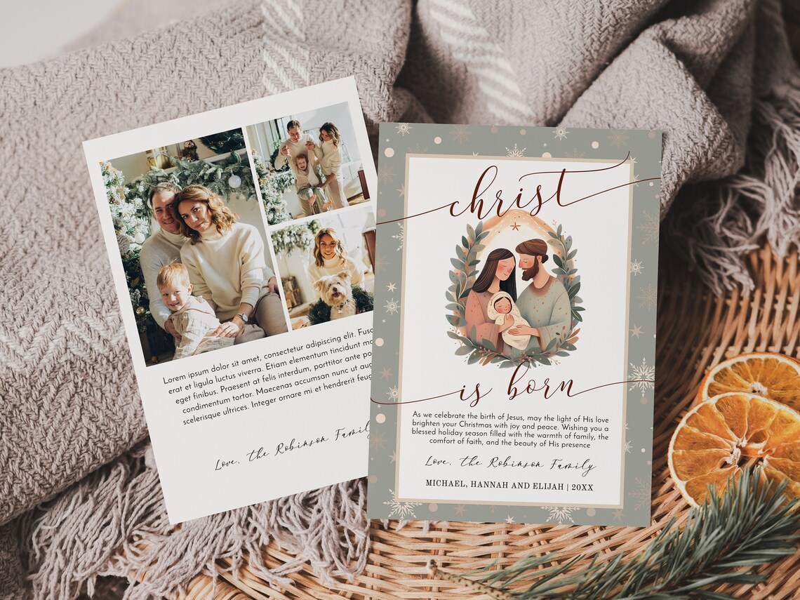 Nativity Christmas Photo Card Template - Christian Christmas Card ...