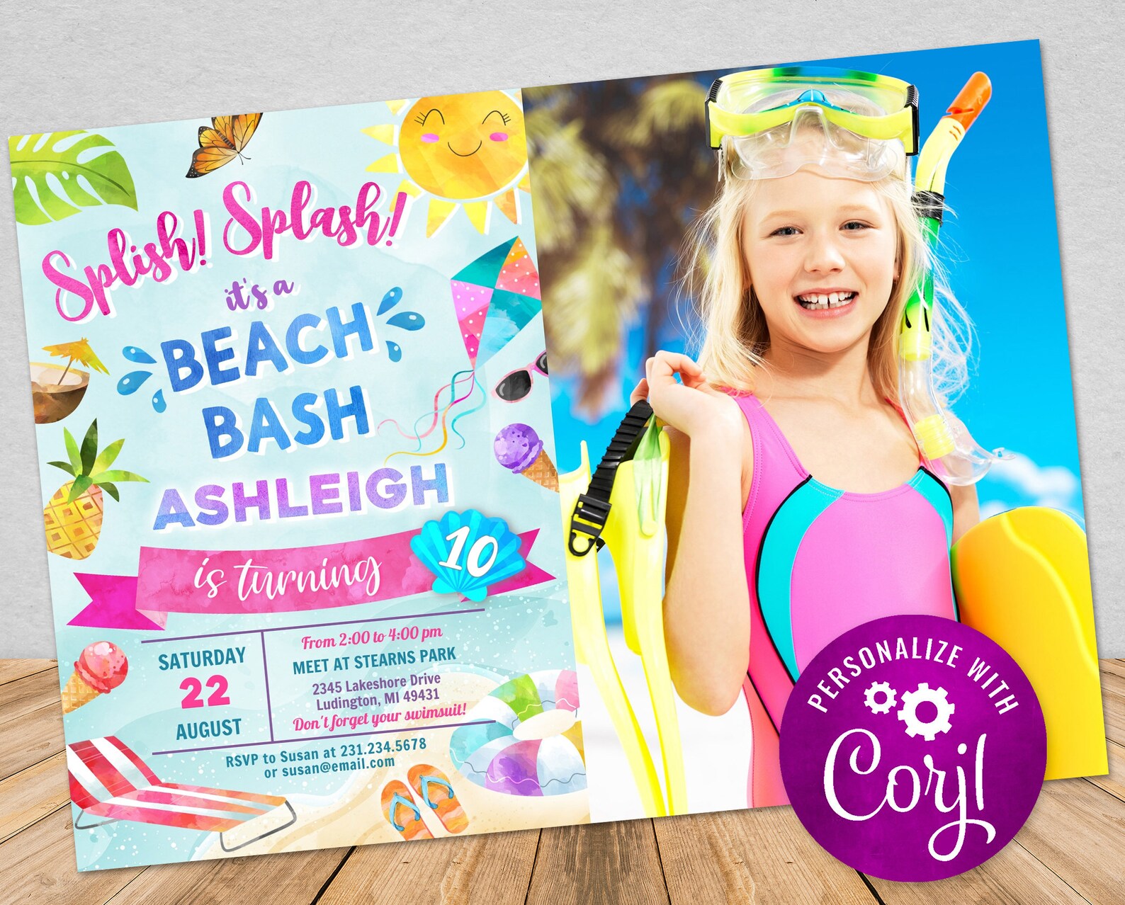 Digital and Printable Beach Party Photo Invitation Beach Theme | Etsy