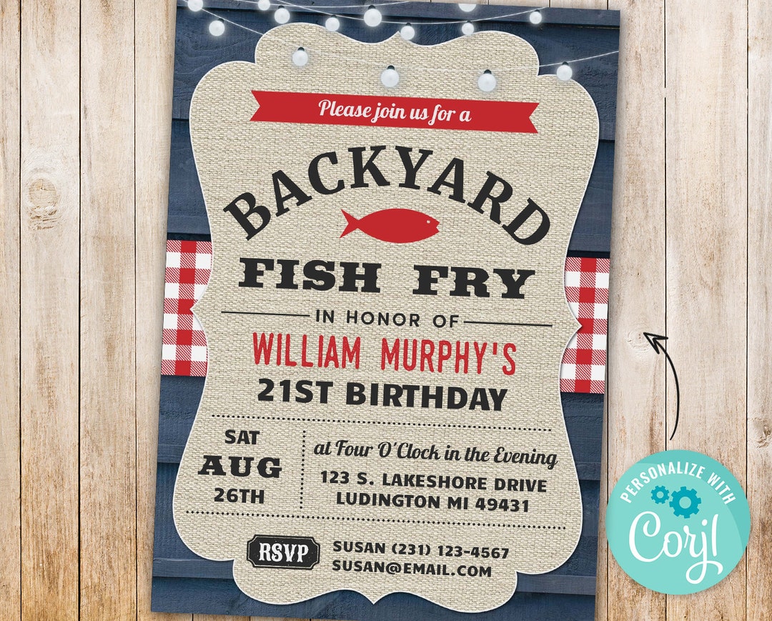 21st Back Yard Fish Fry Invitation - Birthday Party Invite TWENTY ONE ...