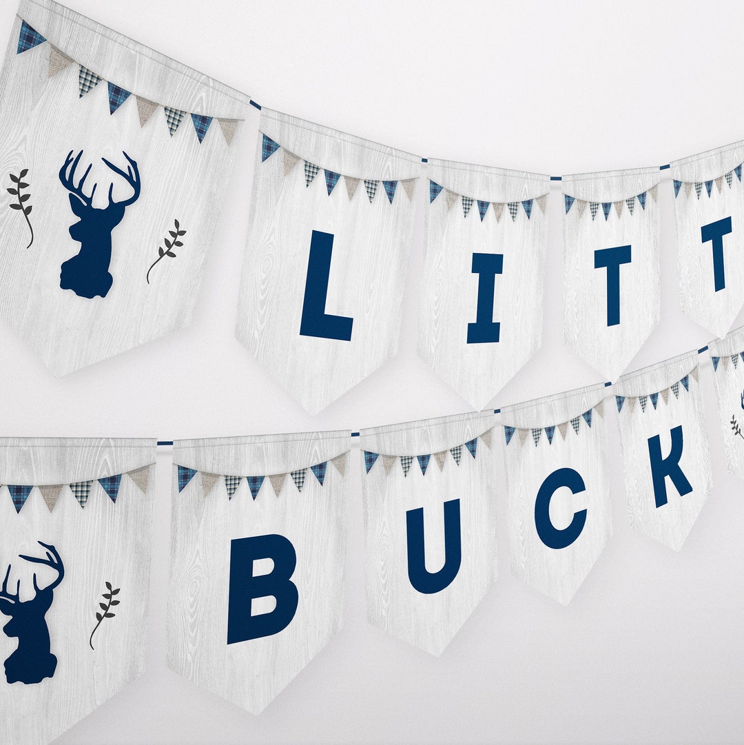 Editable Little Deer Little Buck Baby Shower Bunting Banner - Rustic ...