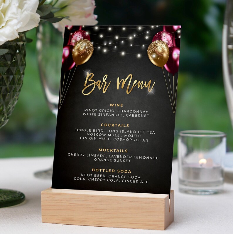 Black Burgundy and Gold Bar Menu Drink Menu Event Menu - Etsy