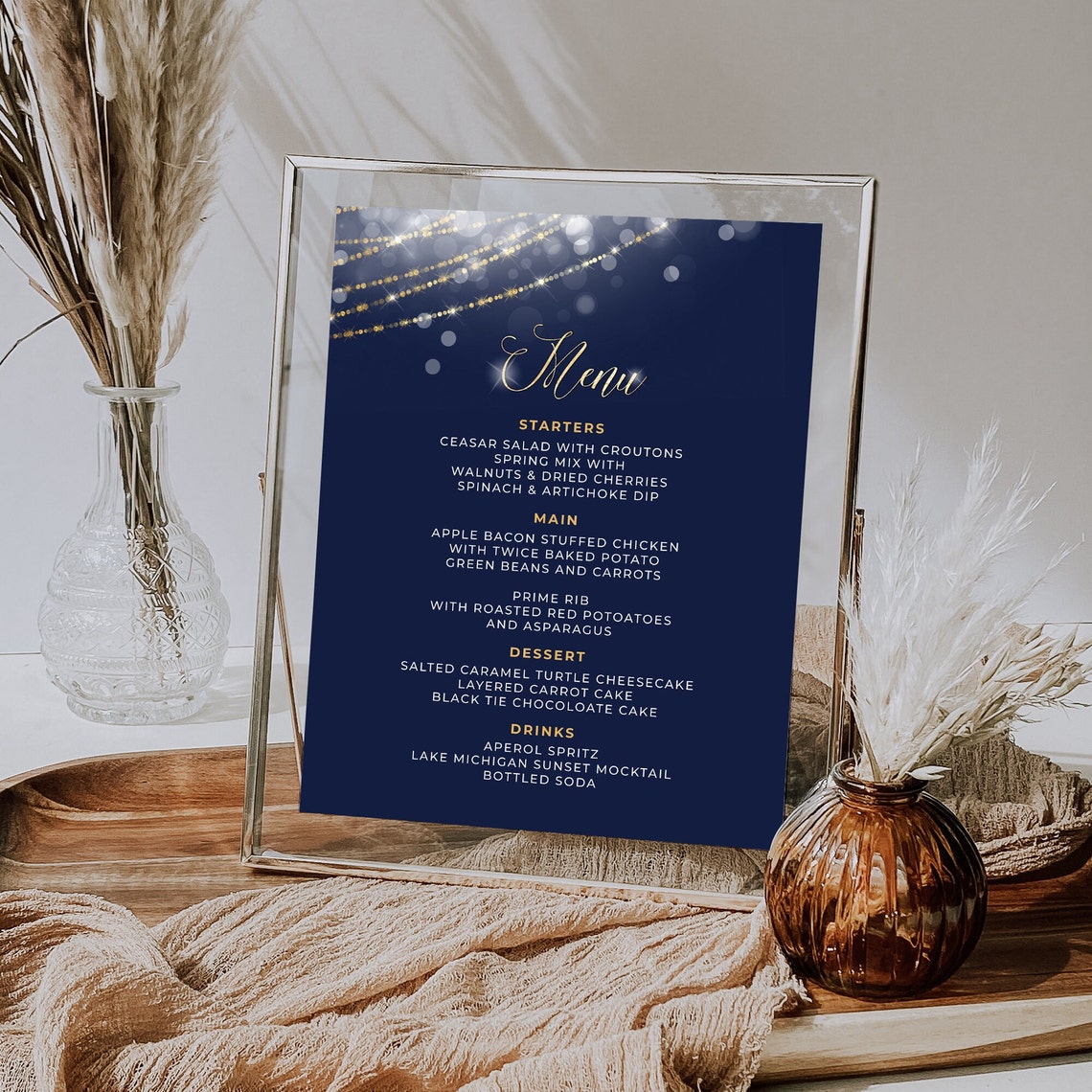 Blue and Gold Menu Template - Event Menu Template - 5x7 & 8x10 ...