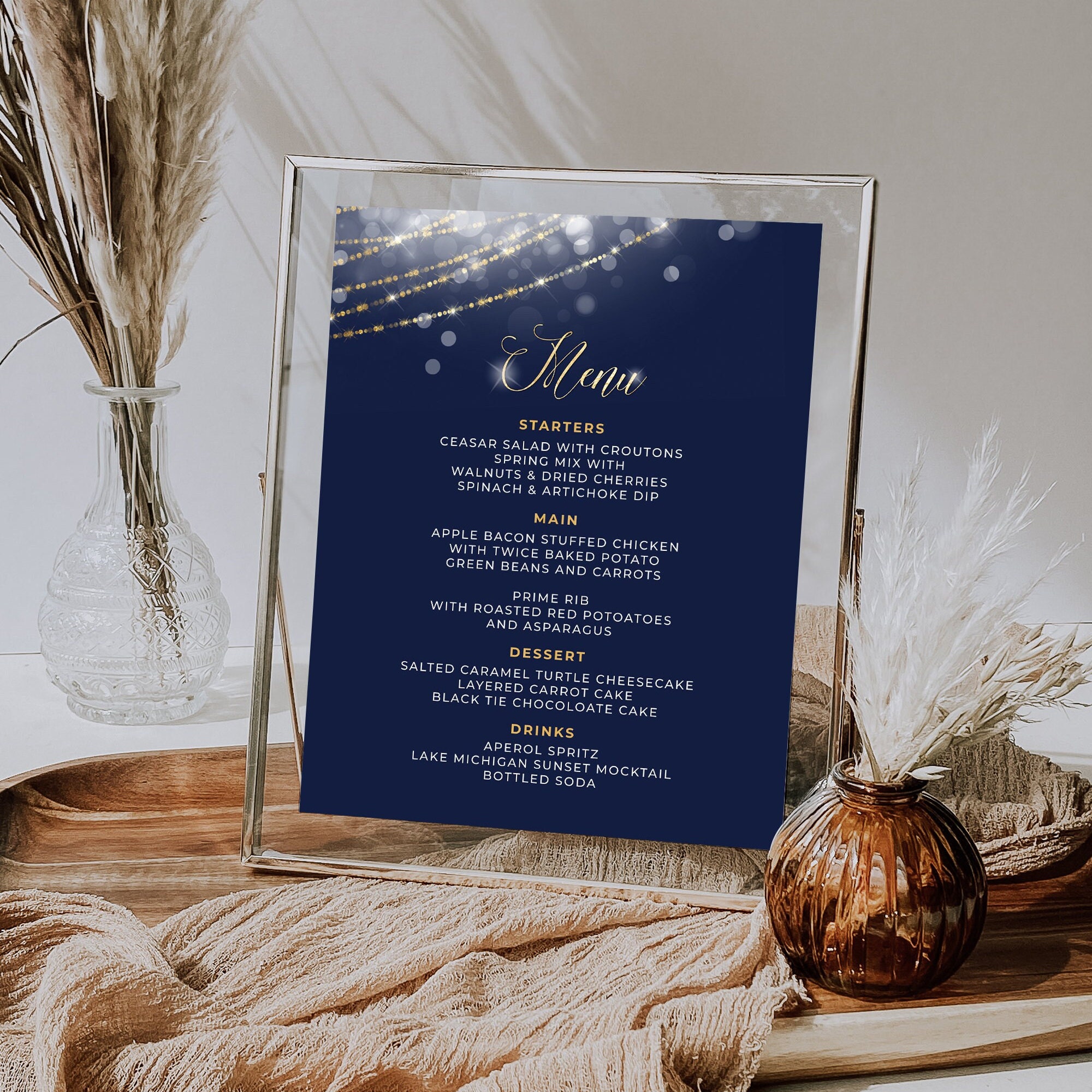 Blue and Gold Menu Template - Event Menu Template - 5x7 & 8x10 ...