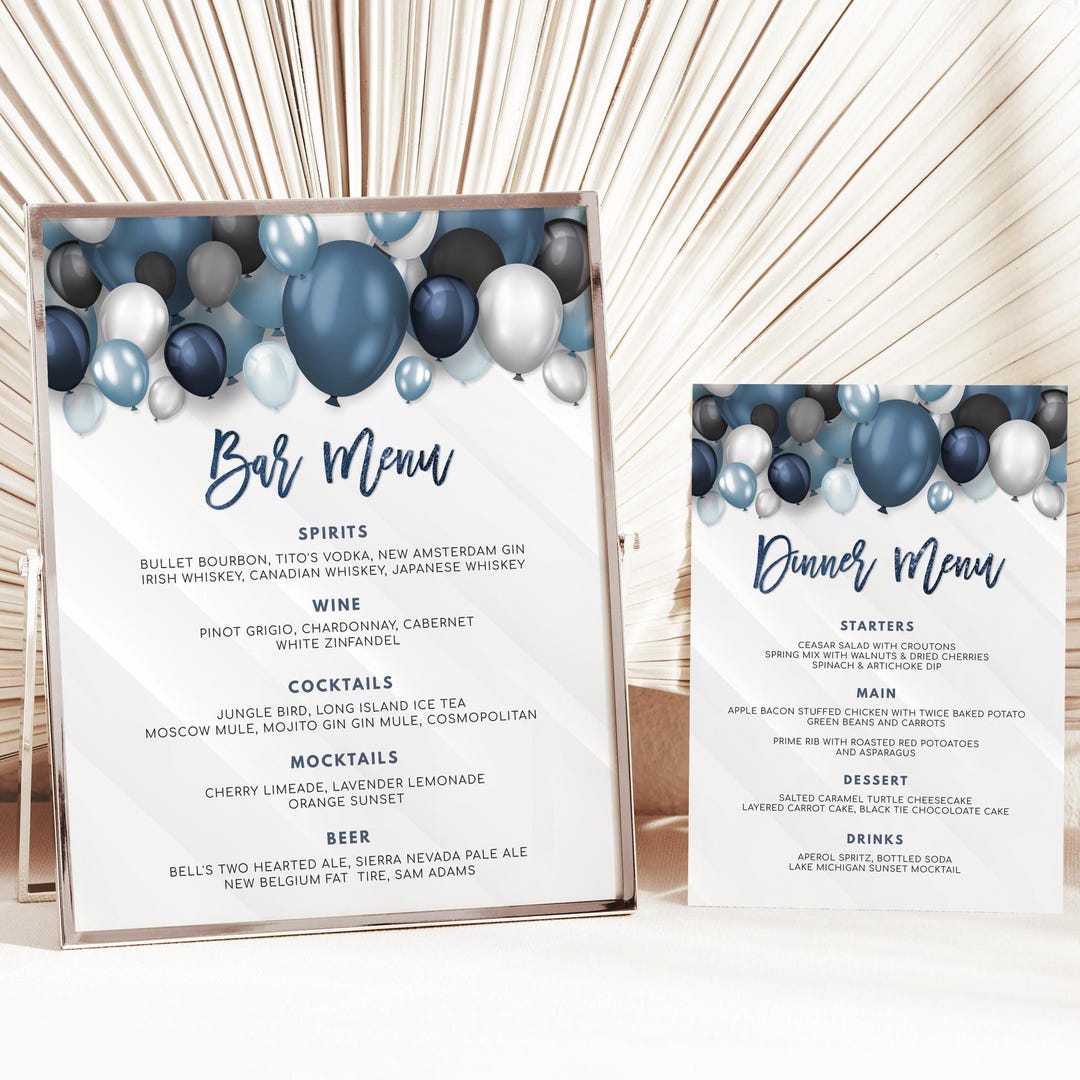 Blue & White Menu Template + Drink Menu Event Menu Template Digital ...