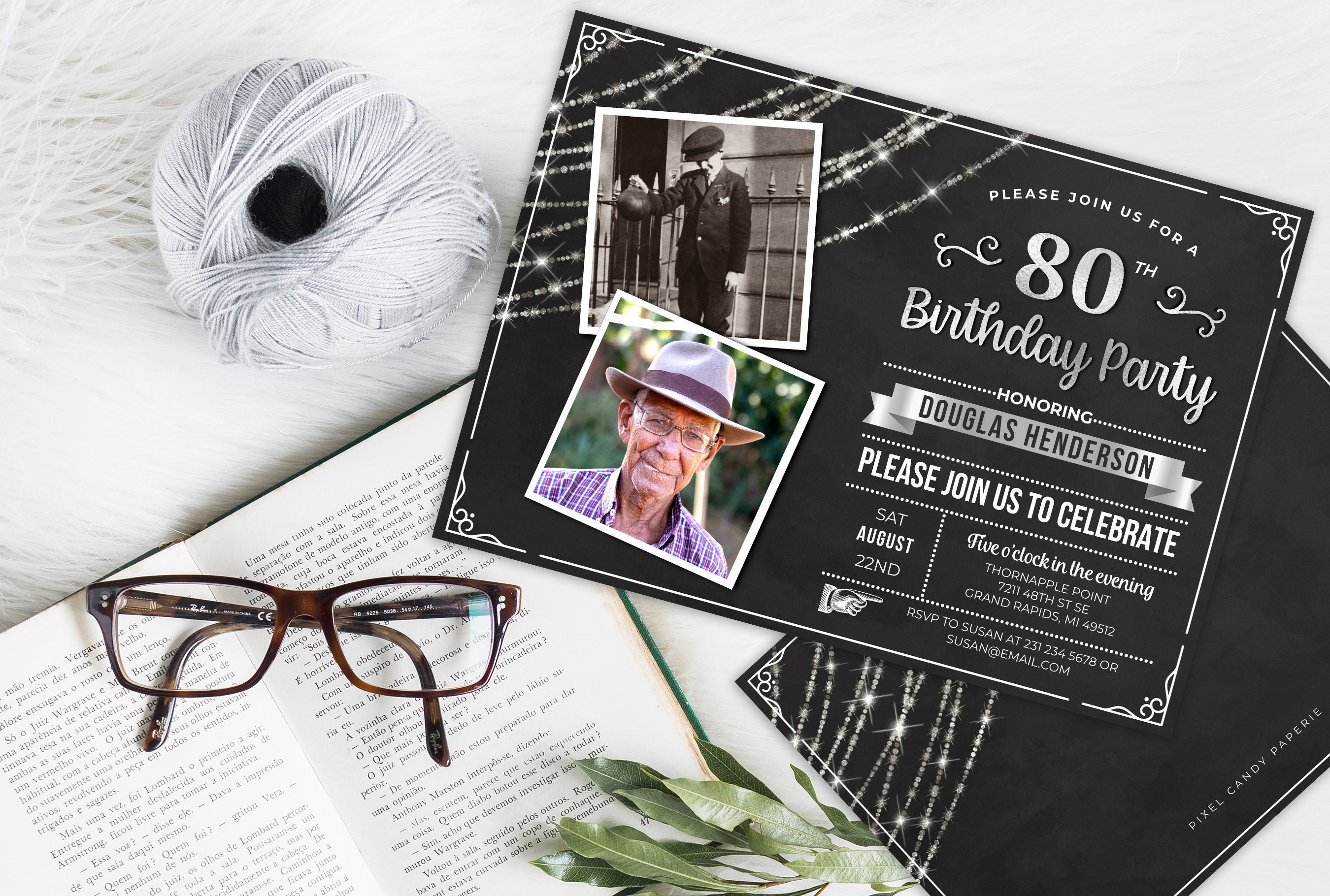 80th Birthday Photo Invitation Eighty Invite Party Photo Etsy